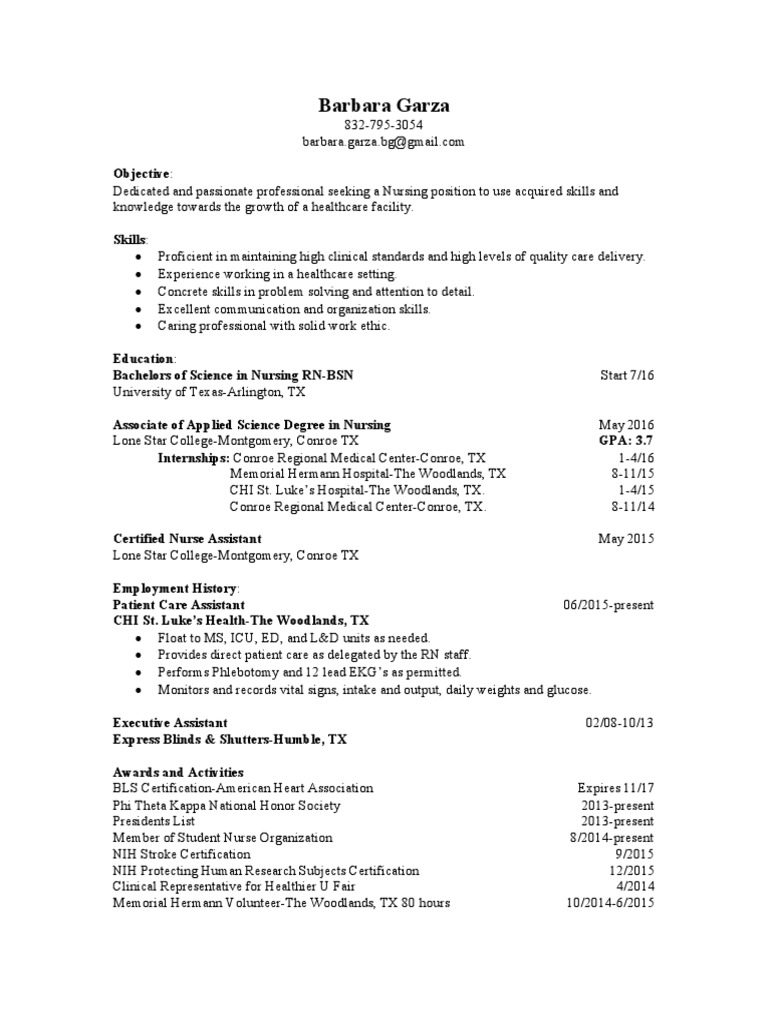 Nursing Student Resume - Barbara Garza | PDF