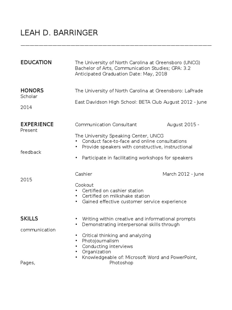 Leah D. Barringer - Communication Skills Resume | PDF | Business ...