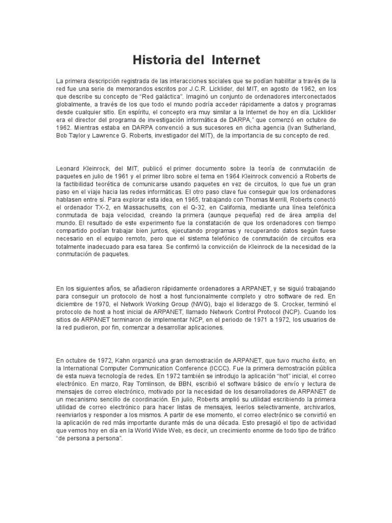 Resumen - La Historia Del Internet | PDF | Internet | ciberespacio