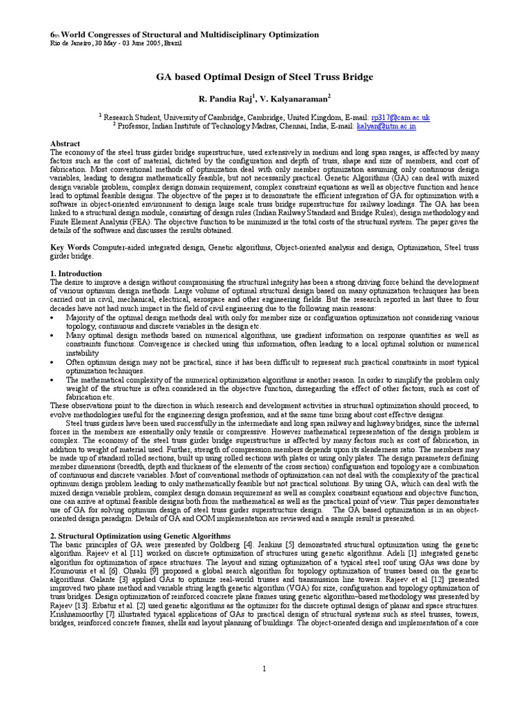 GA Based Optimal Design of Steel Truss Bridge | PDF | Truss | Genetic Algorithm