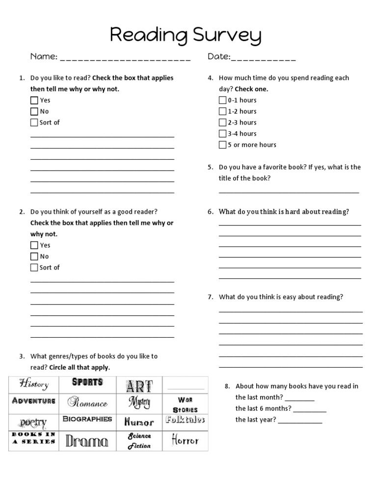 Teacher-Student Reading Survey | PDF