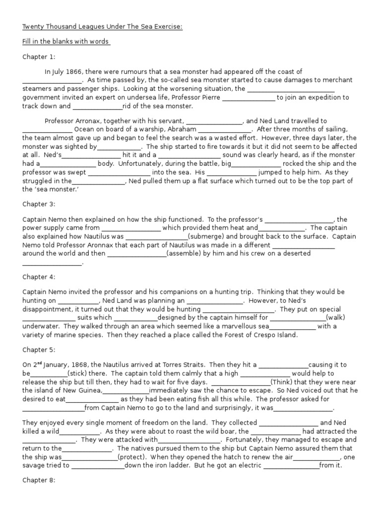 Twenty Thousand Leagues Under The Sea: Fill in the blanks exercise ...
