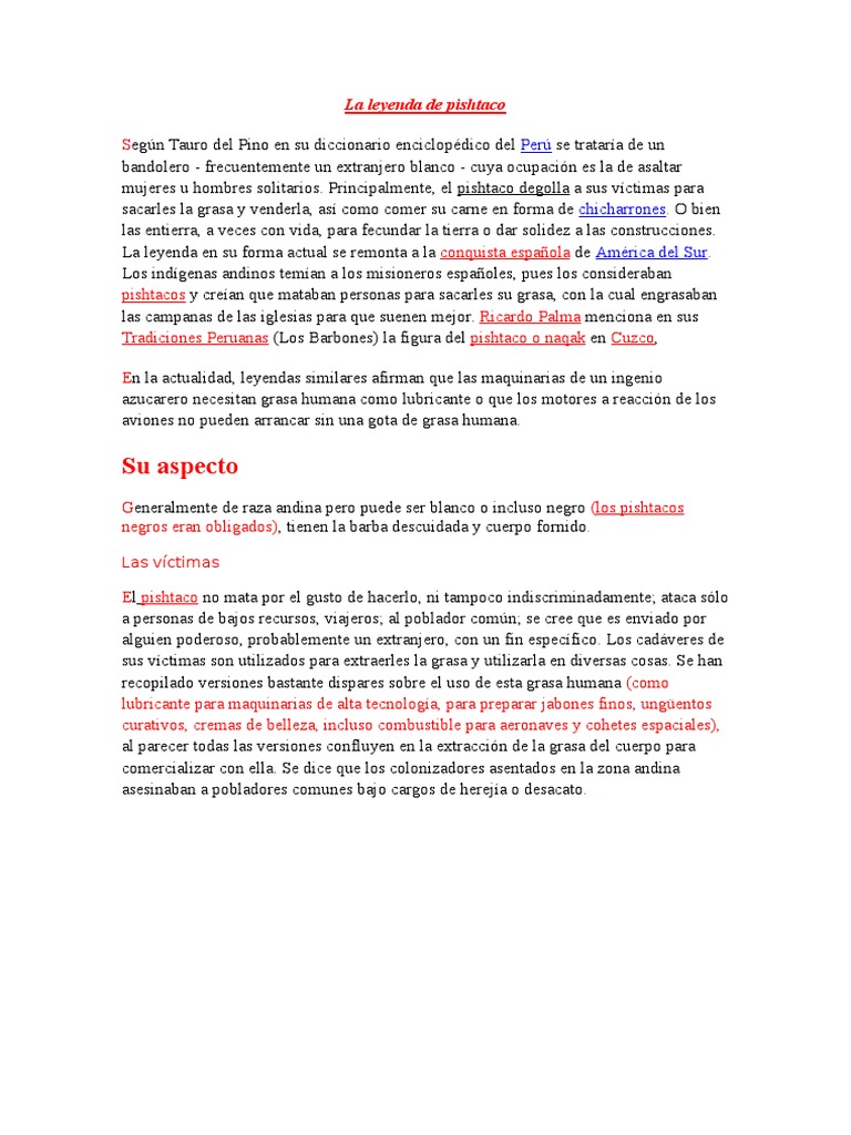 La leyenda del pishtaco en el Perú | PDF