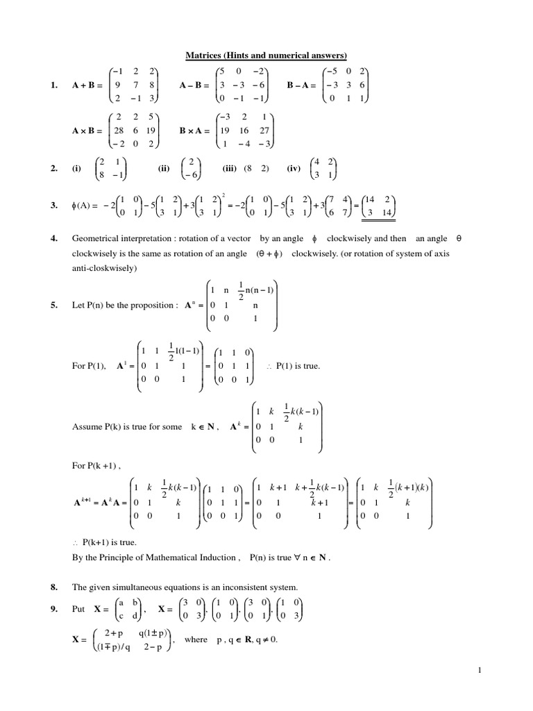 Matrices Exercise Solution PDF | PDF | Angle | Abstract Algebra