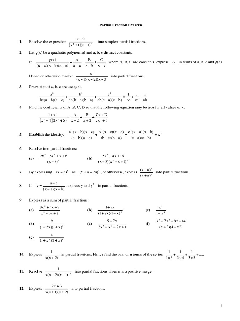 Partial Fraction Exercise PDF | PDF | Multiplication | Complex Analysis