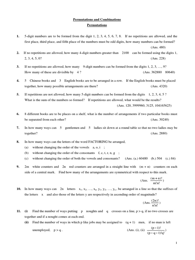 Permutations and Combinations Problems | PDF | Triangle | Geometry