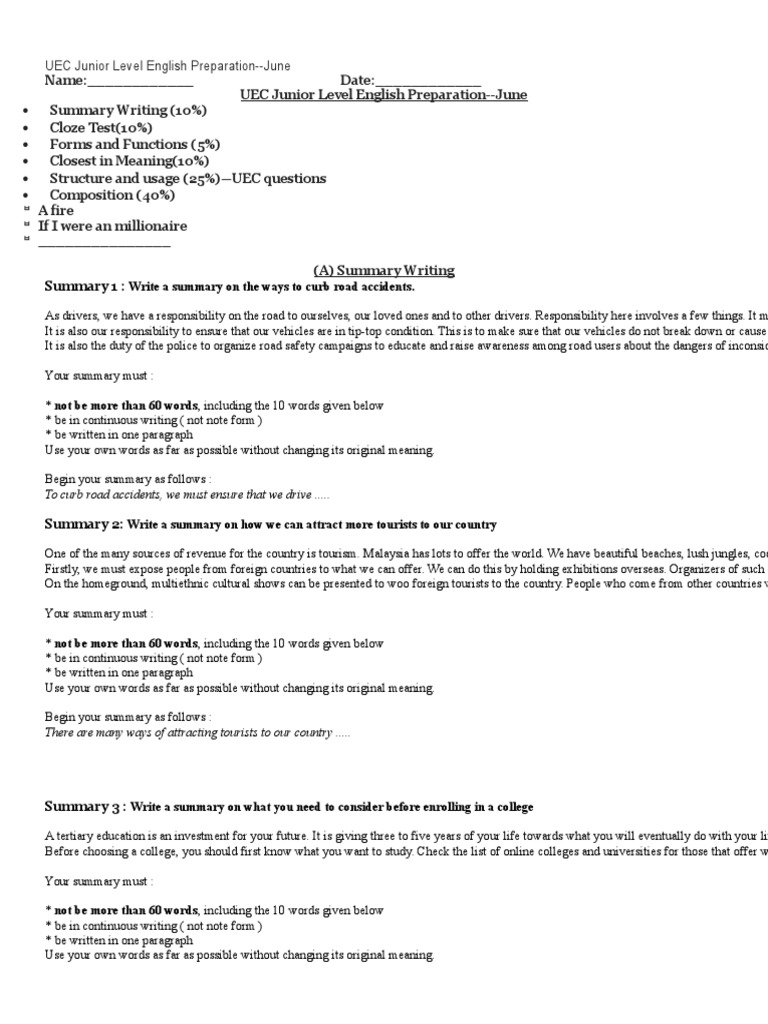 UEC Junior English Exam Preparation Guide | PDF | Hospital | Transport