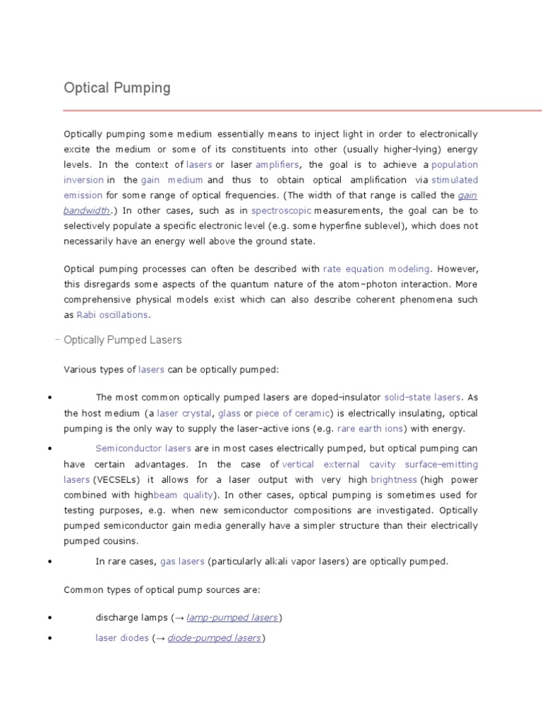 Optical Pumping | PDF | Laser | Solid State Engineering
