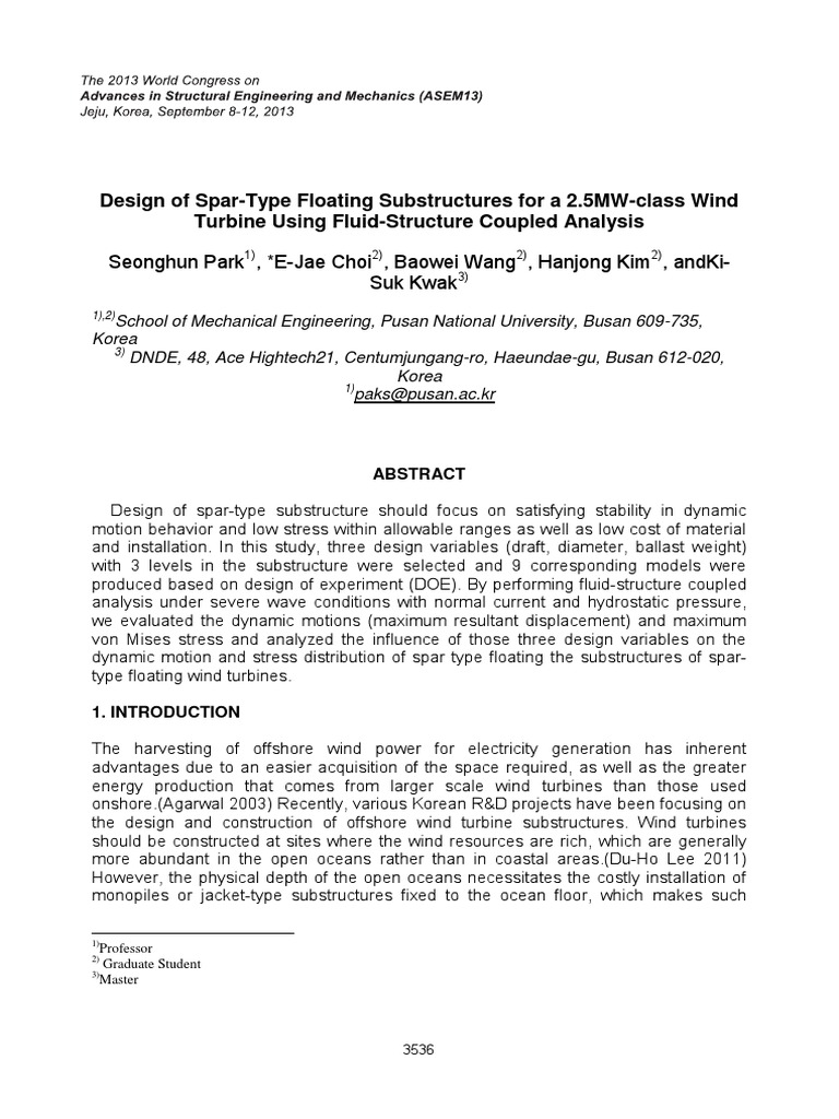 Design of Spar-Type Floating Substructures For A 2.5MW-Class Wind ...