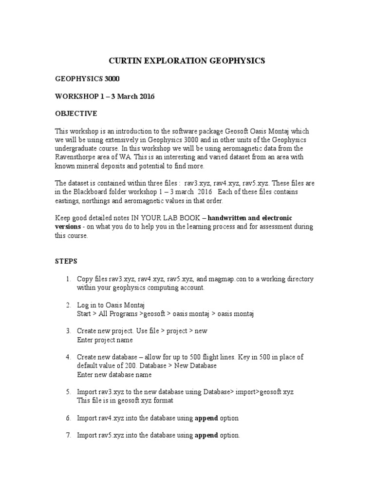 Introduction to Geosoft Oasis Montaj: An Analysis of Aeromagnetic Data ...