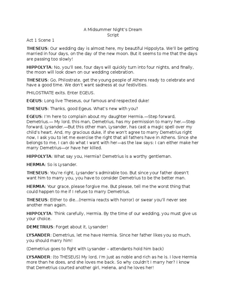 A Midsummer Night Script | A Midsummer Night's Dream | Leisure
