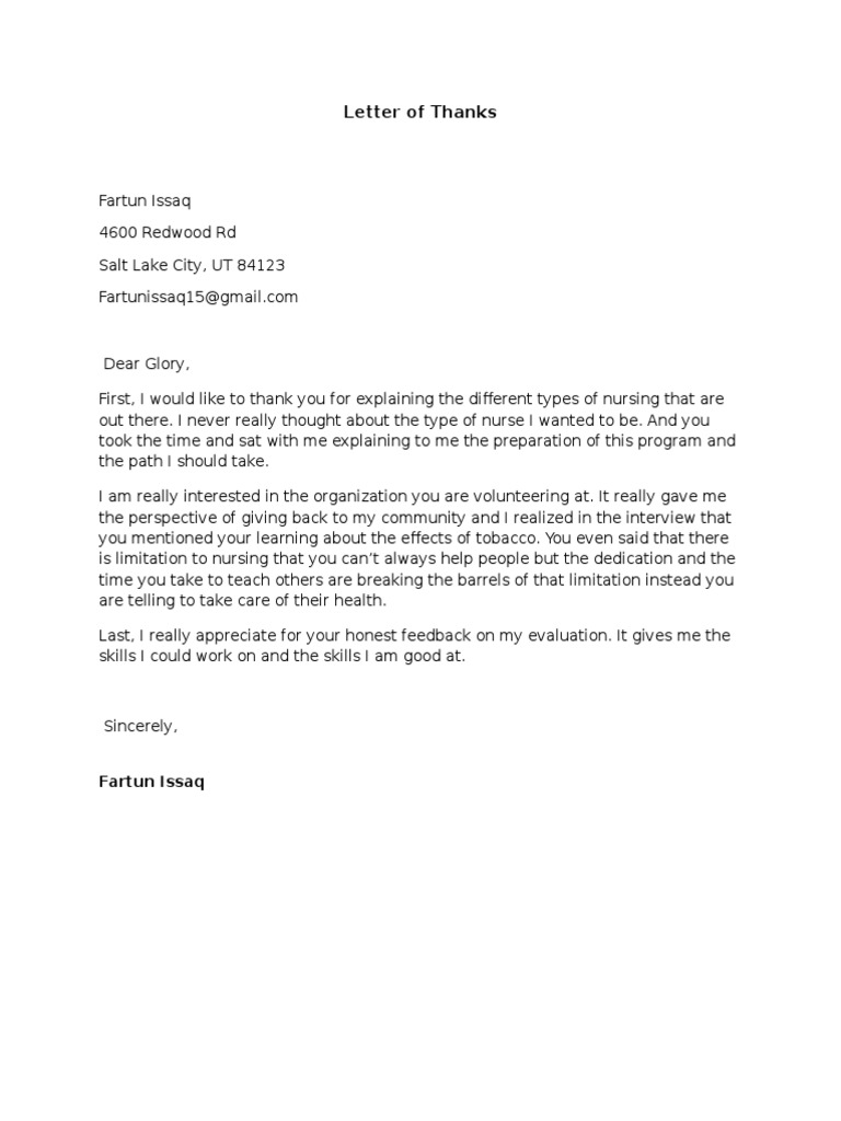 Letter of Thanks | PDF