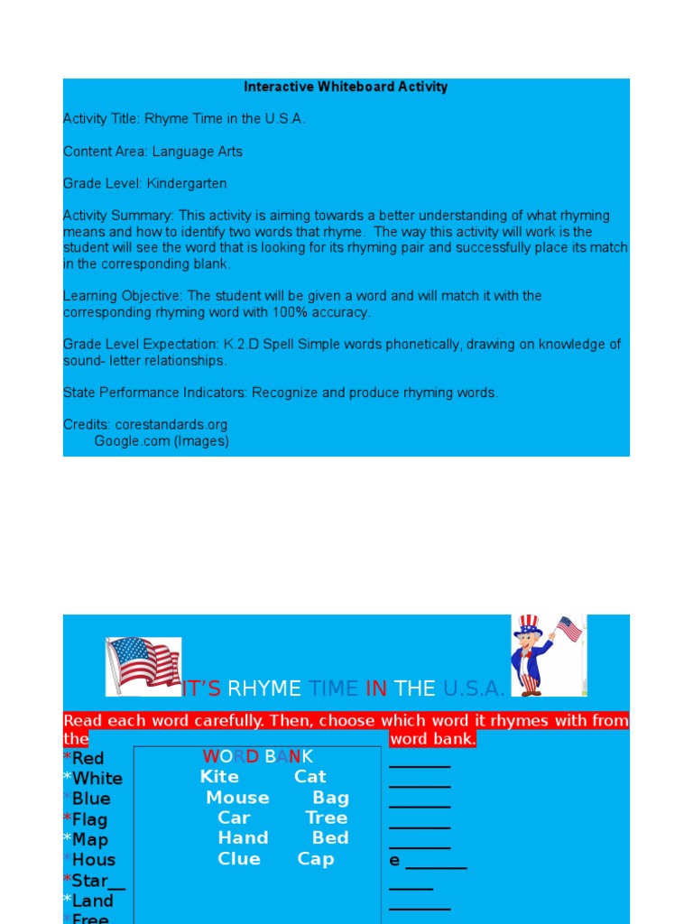 Rhyme Time Activity for Kindergarten | PDF | Social Science