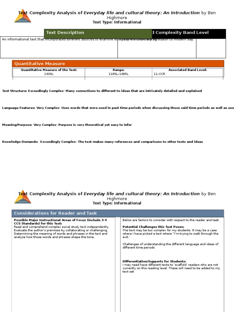 Complex Text Analysis: Everyday Life | PDF