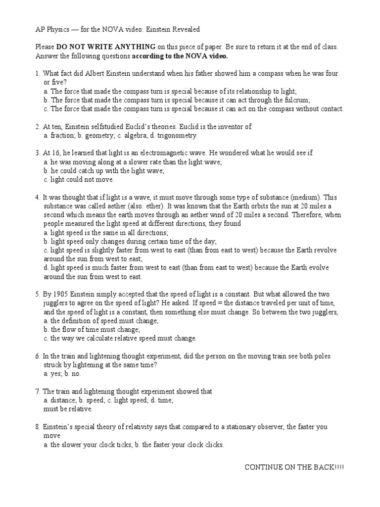 AP Physics: Einstein's Theories Explained | PDF | Speed Of Light ...