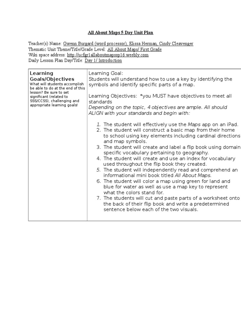 First Grade Maps Unit Plan | PDF | Educational Assessment | Lesson Plan