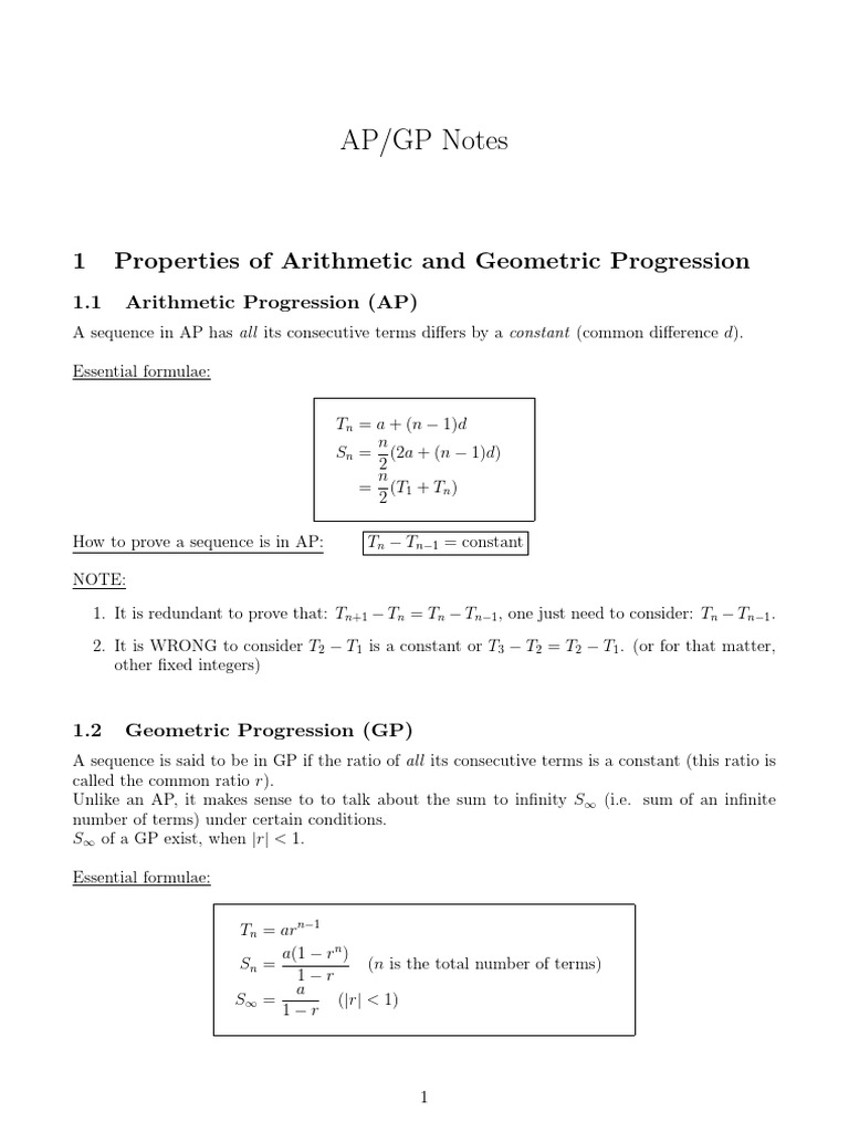 AP GP Summary | PDF | Sequence | Summation