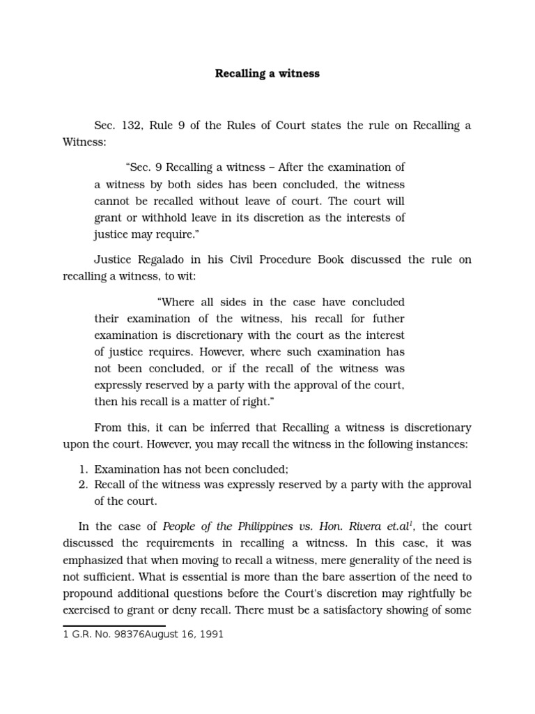 Recalling A Witness | Witness | Cross Examination