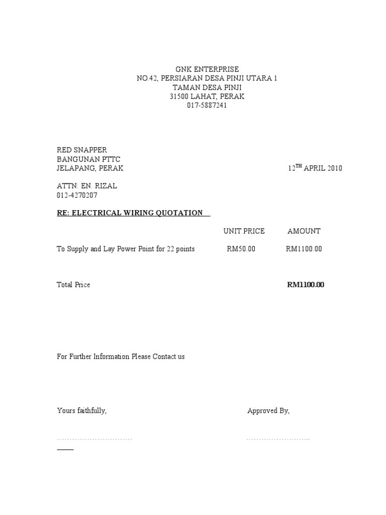 Electrical Wiring Quotation for Power Points | PDF