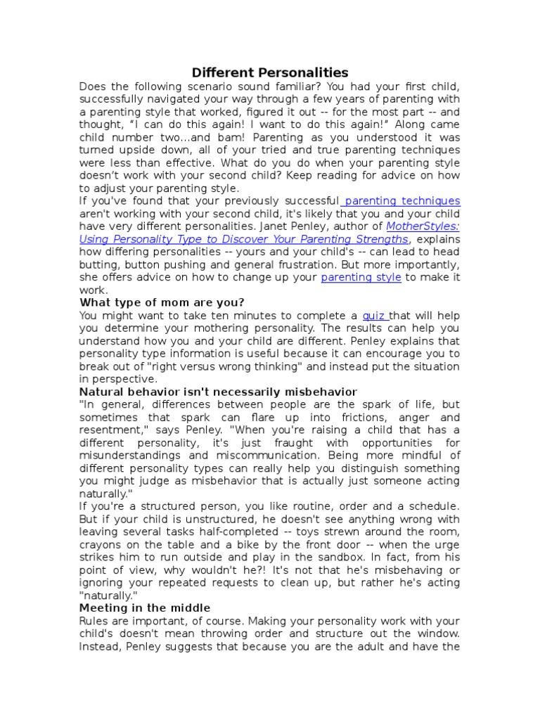 Child - Different Personalities | PDF | Parenting | Relationships