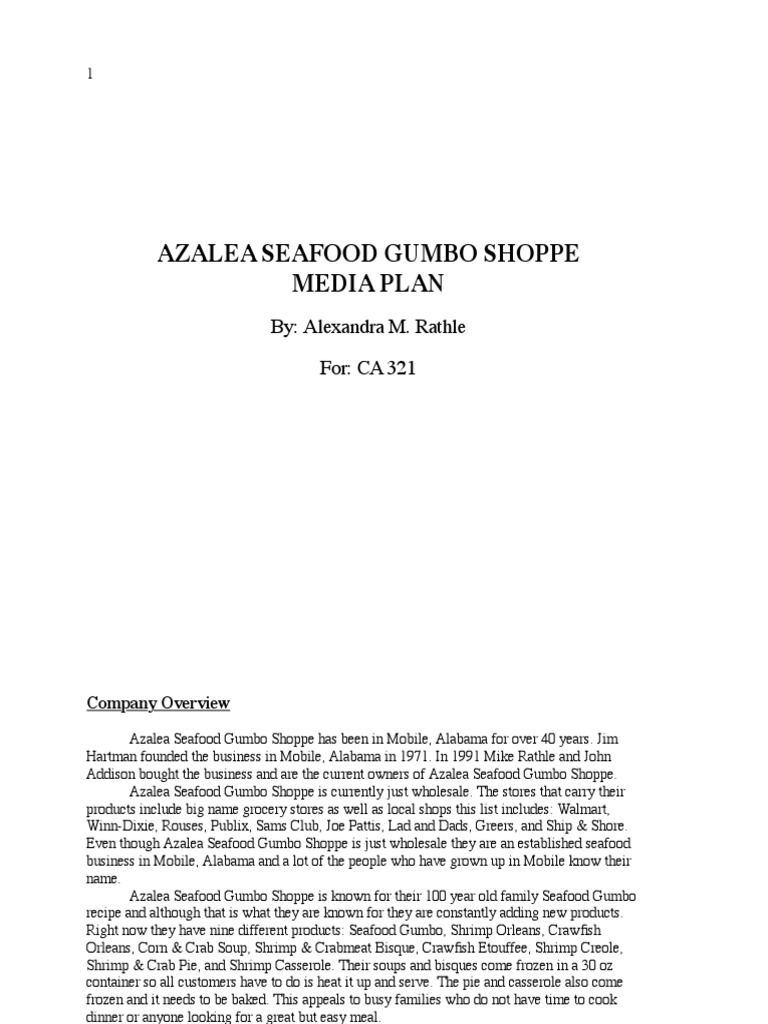 Azalea Seafood Gumbo Shoppe Media Plan | PDF | Advertising | Brand