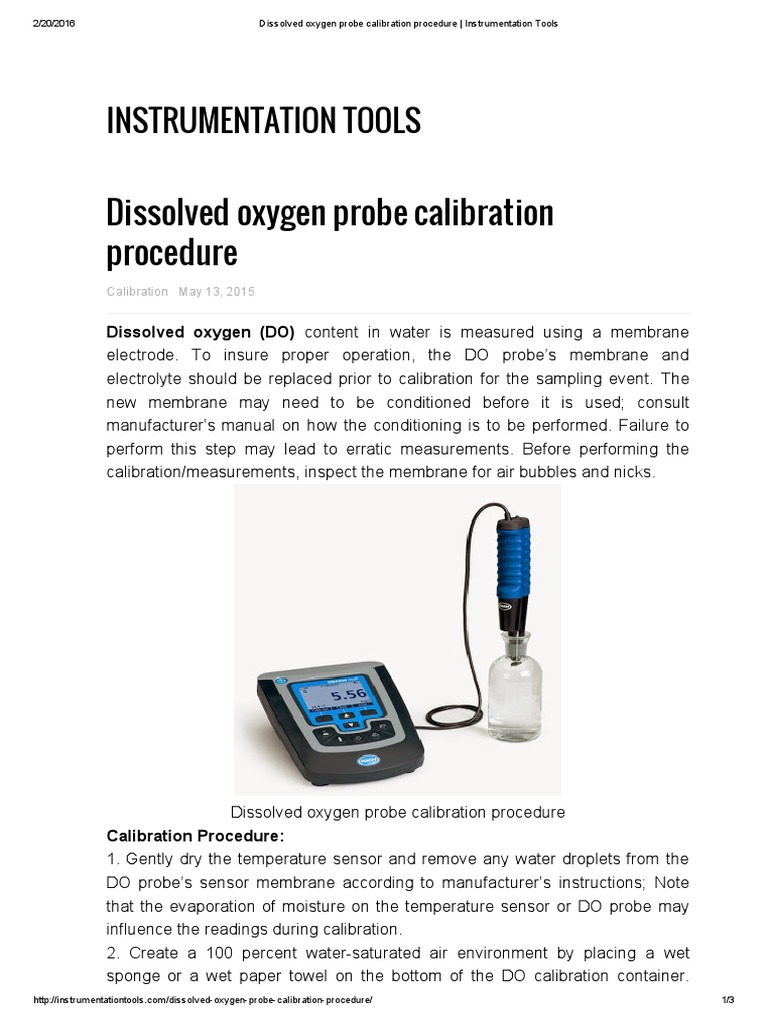Dissolved Oxygen Probe Calibration Procedure | PDF | Calibration ...