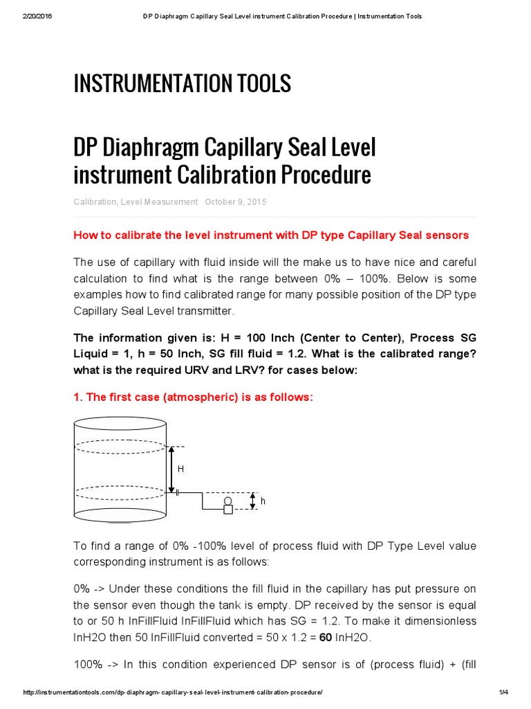 DP Diaphragm Capillary Seal Level Instrument Calibration Procedure ...