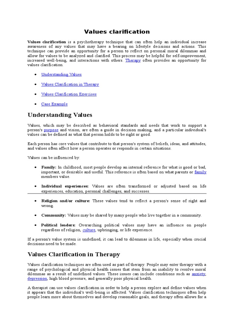 Values Clarification | Value (Ethics) | Psychotherapy