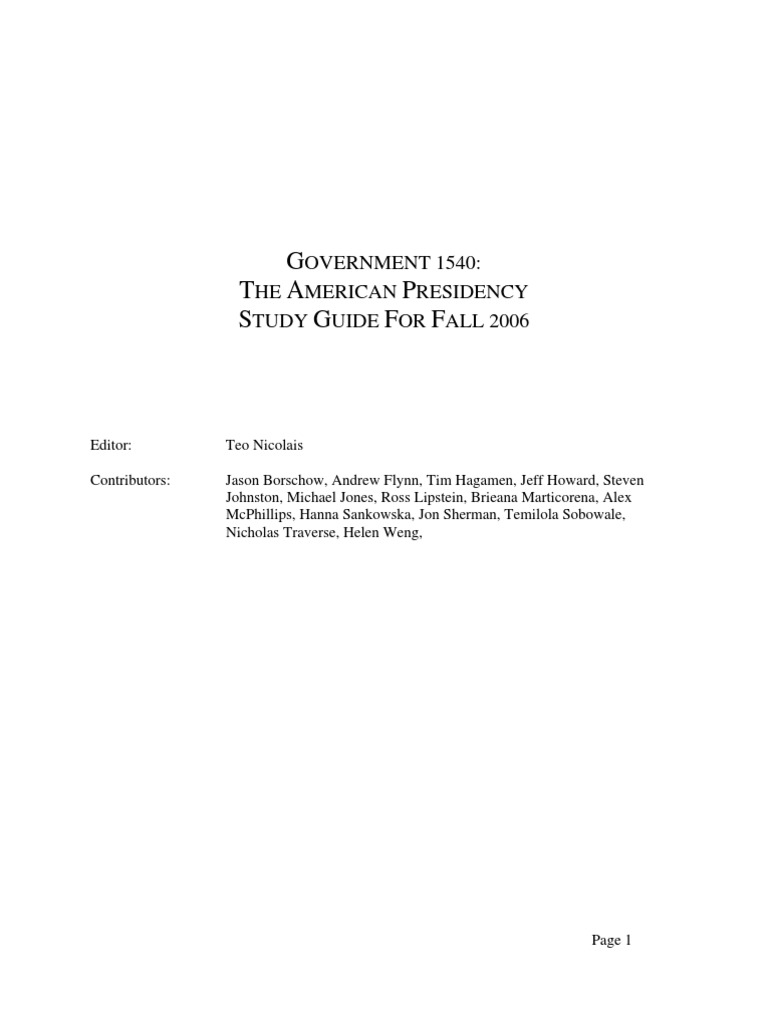 Government 1540 - American Presidency Study Guide 1 | PDF | United ...