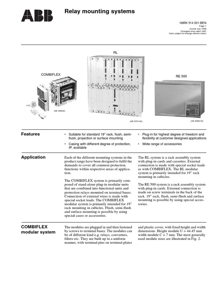 1MRK514001-BEN en Relay Mounting Systems COMBIFLEX PDF | PDF ...