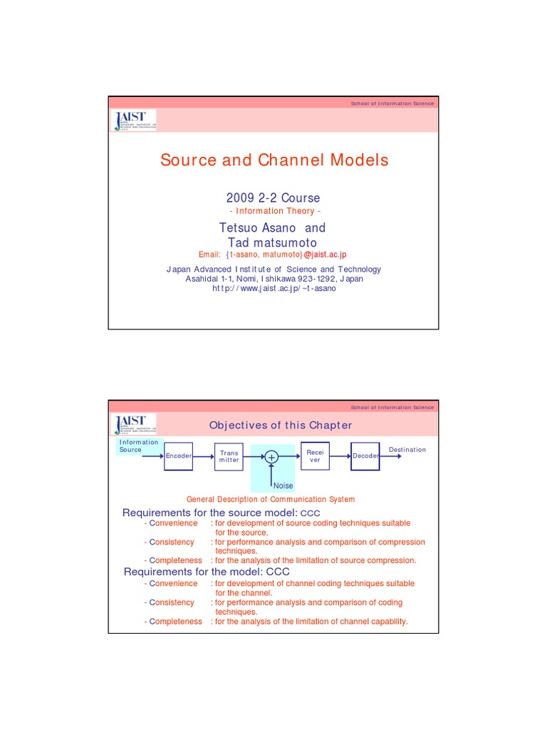 Information Theory: Source and Channel Models | PDF | Channel ...