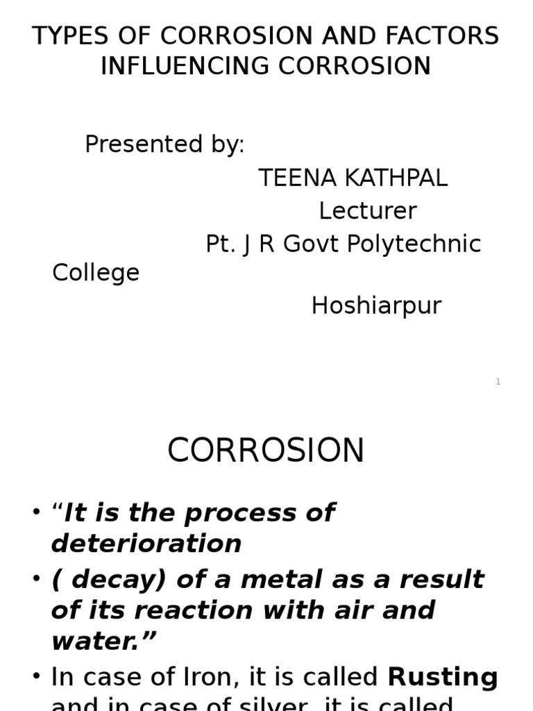 Types of Corrosion and Factors Influencing Corrosion | PDF | Corrosion ...
