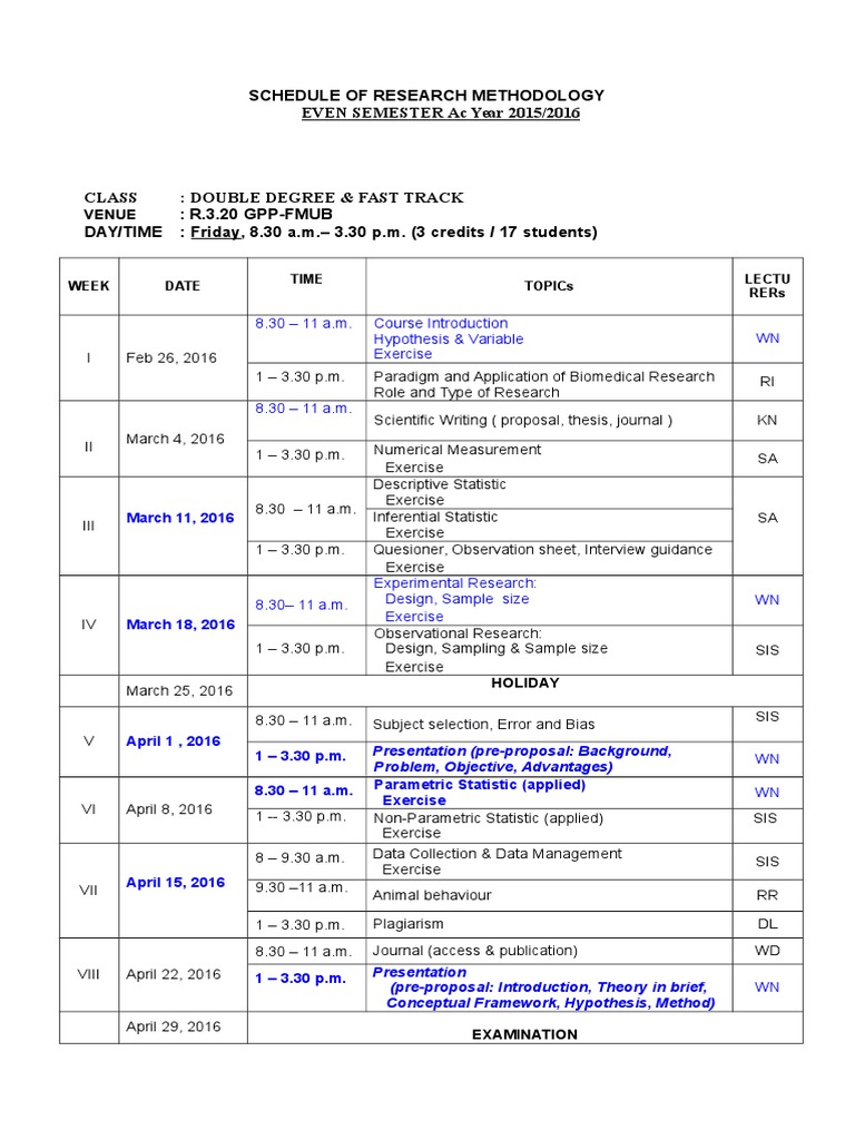 Research Methodology Schedule 2016 | PDF