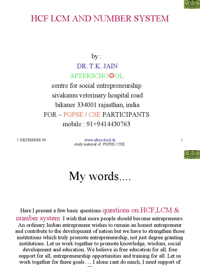 Hcf Lcm And Number System Pdf Mathematical Notation Number Theory