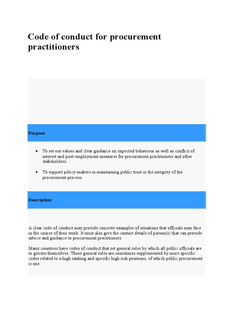 Code of conduct for procurement practitioners.docx | Procurement ...