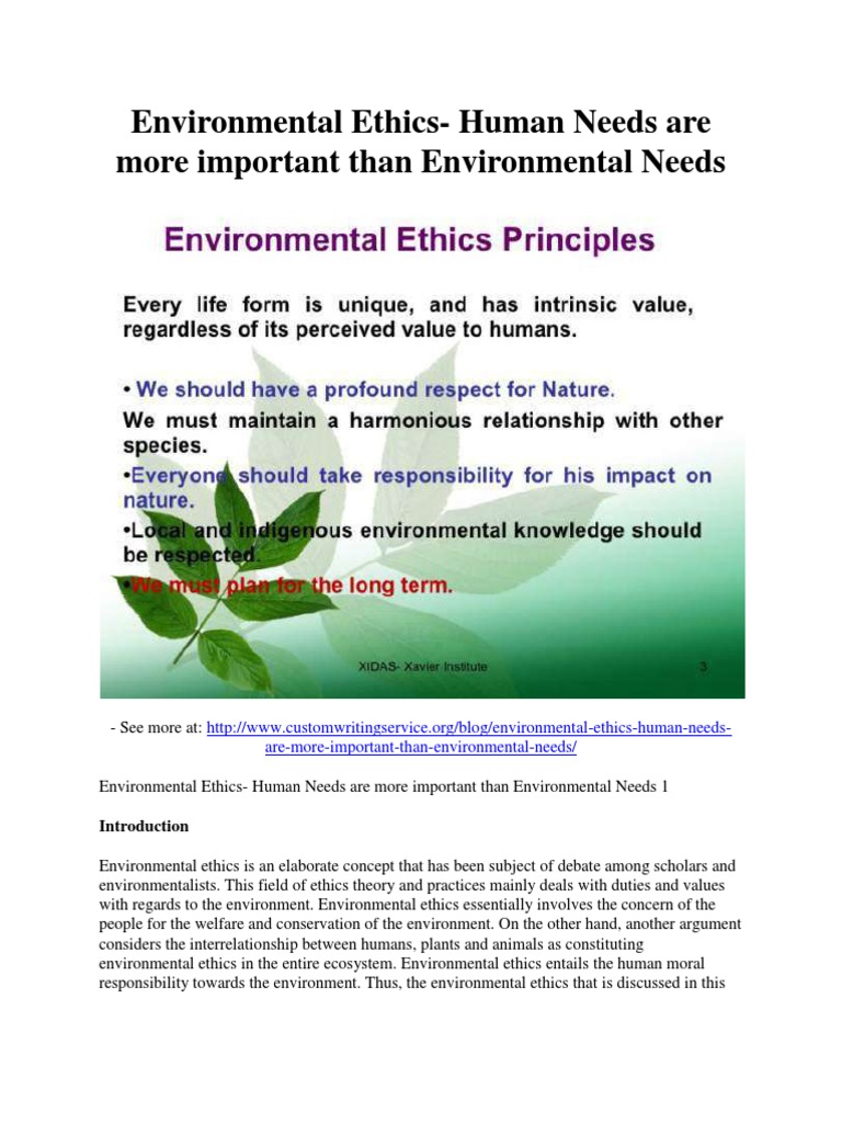 Environmental Ethics - Human Needs Are More Important Than ...
