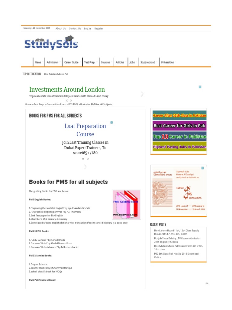 Books for PMS for All Subjects | Pakistan | Further Education