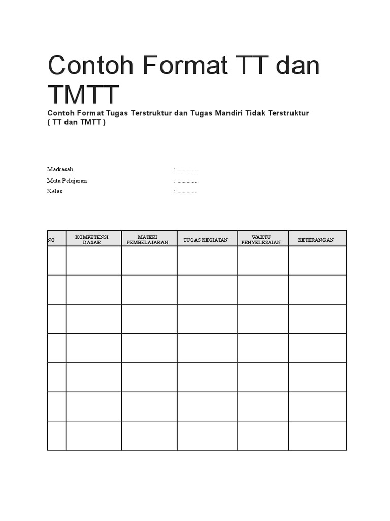 Contoh Format TT Dan TMTT | PDF