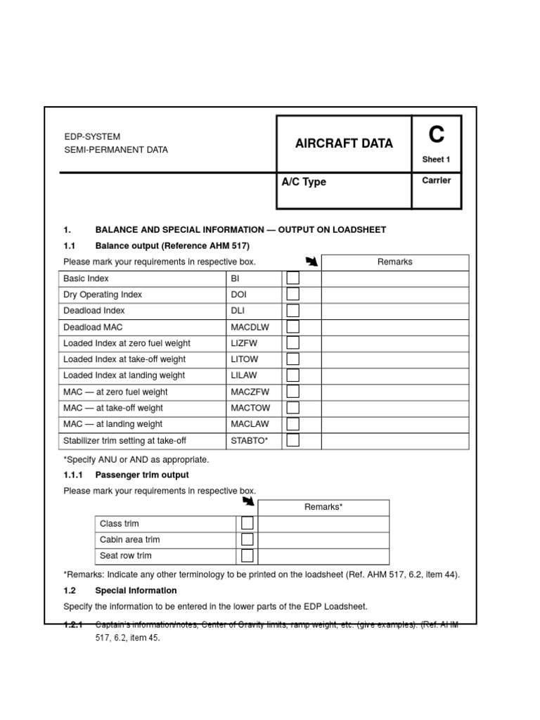 Aircraft Loadsheet Balance Data | PDF