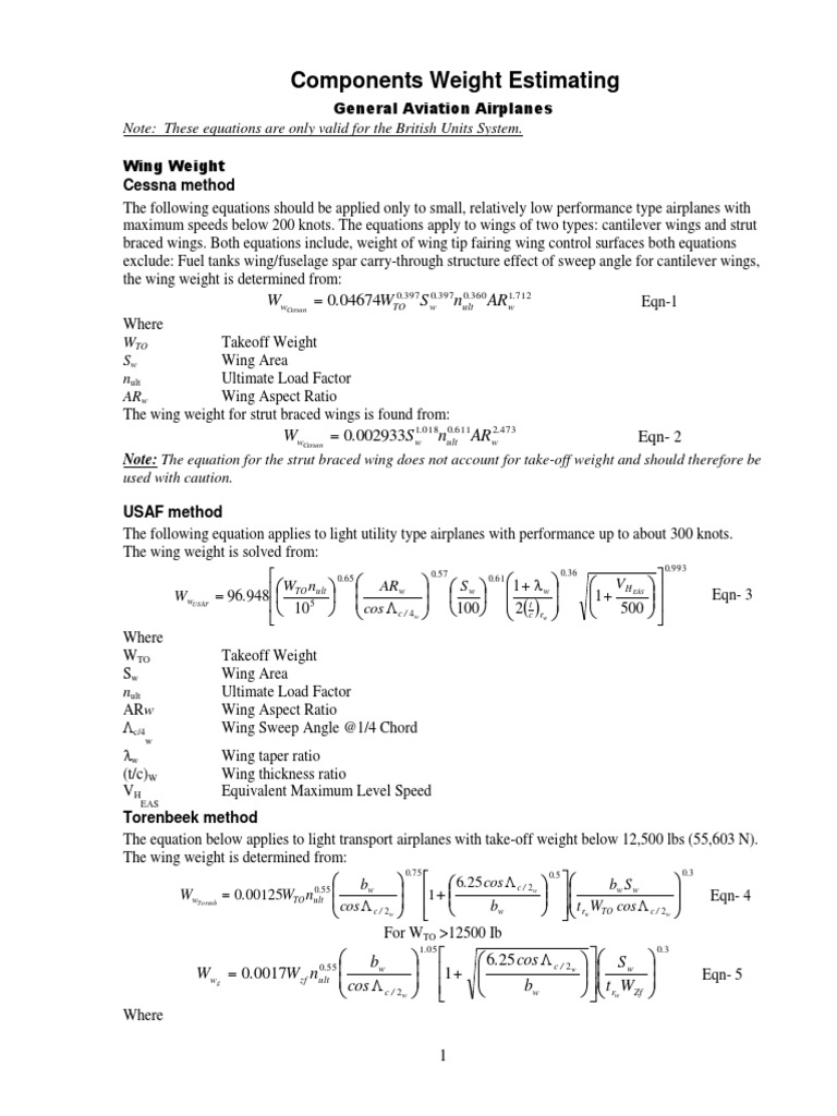 Wing Weight Estimation Methods | PDF | Landing Gear | Airplane