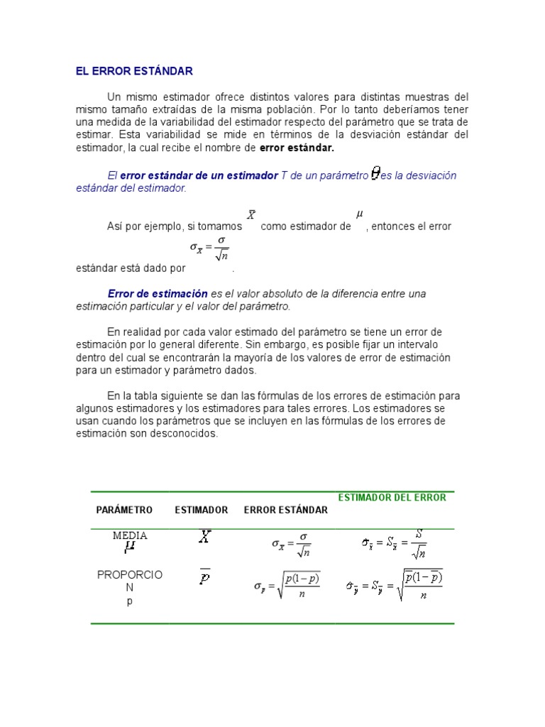 Cálculo y Ejemplos del Error Estándar | PDF | Error estándar | Estimador