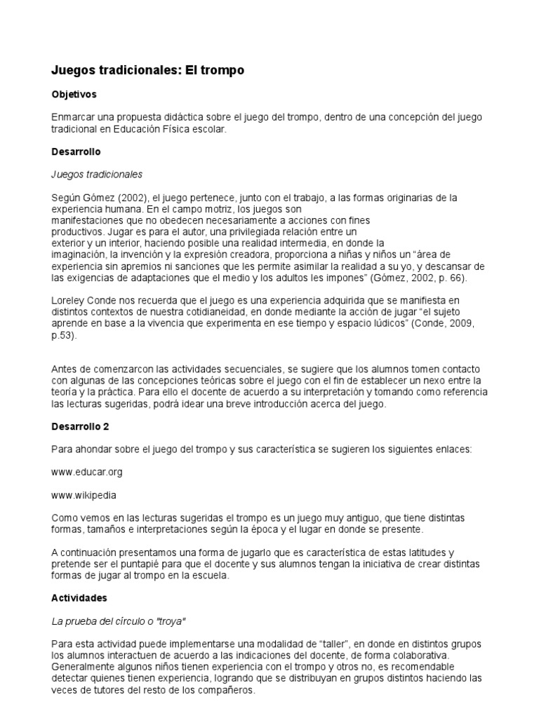 Reglas y objetivos del juego del trompo | PDF | Ciencia cognitiva ...