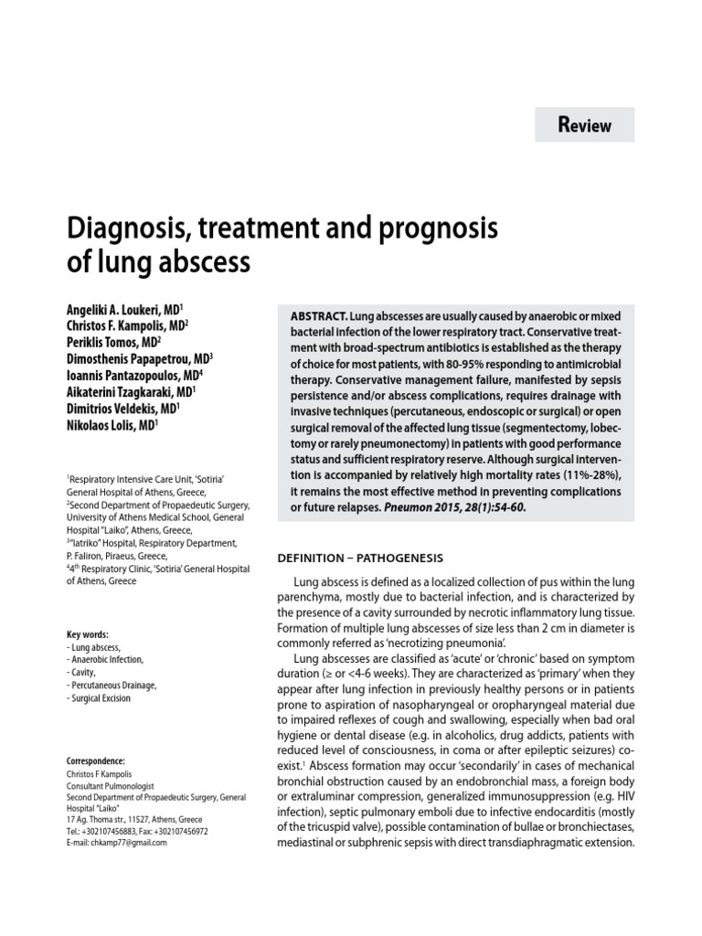 Lung Abscess: Diagnosis and Treatment | PDF