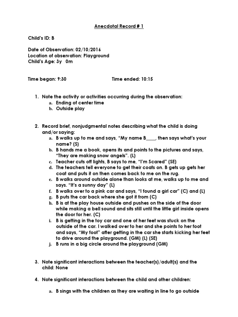 Anecdotal Record Template 1 | PDF | Child Development | Relationships