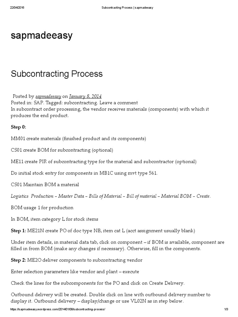 SAP Subcontracting Process Guide | PDF | Invoice | Supply Chain Management