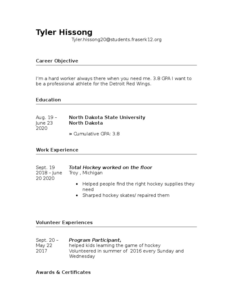 Mock Resume for Tyler Hissong | PDF | Career & Growth