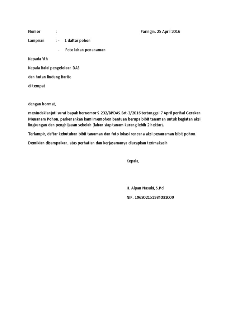 Contoh Surat Permohonan Bibit | PDF