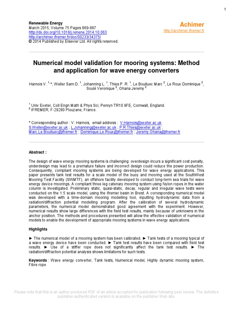 Numerical Model Validation For Mooring Systems Pdf Computer Simulation Waves