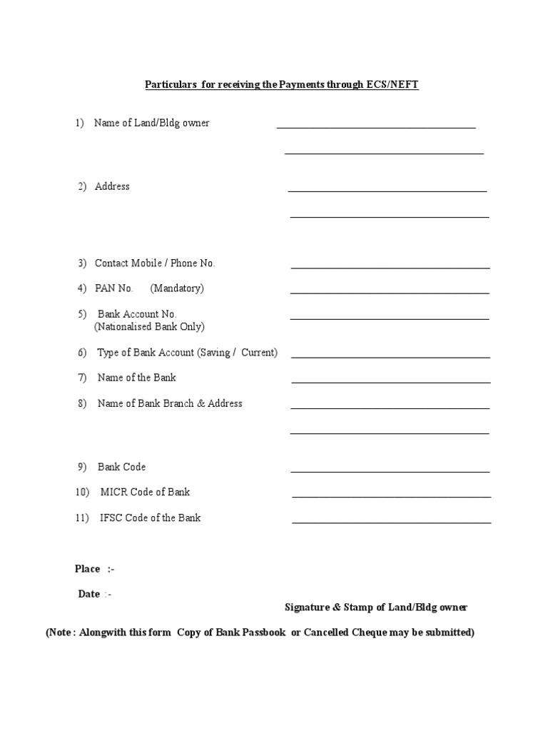 ECS/NEFT Payment Mandate Form | PDF