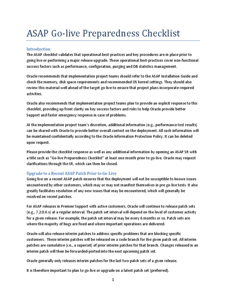 ASAP Go-Live Checklist v3 0 | PDF | Oracle Database | Backup
